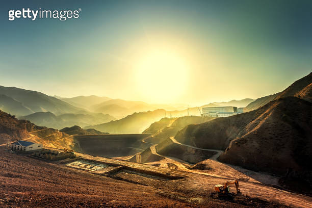 Panaroma view of industrial mine waste dam (tailing dam). A tailings ...