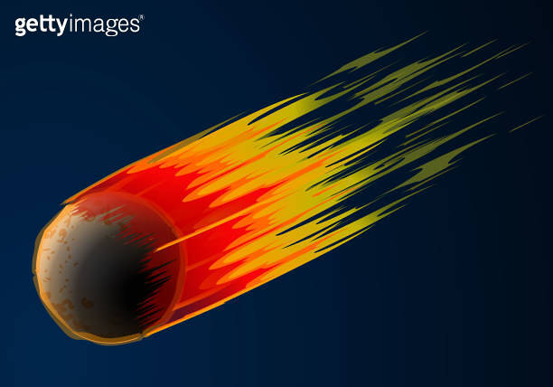 Meteor down fast, trail. Falling comet fire asteroid. Fireball flame ...