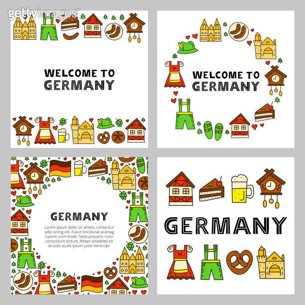 Set of German posters with national landmarks and attractions. 이미지 ...