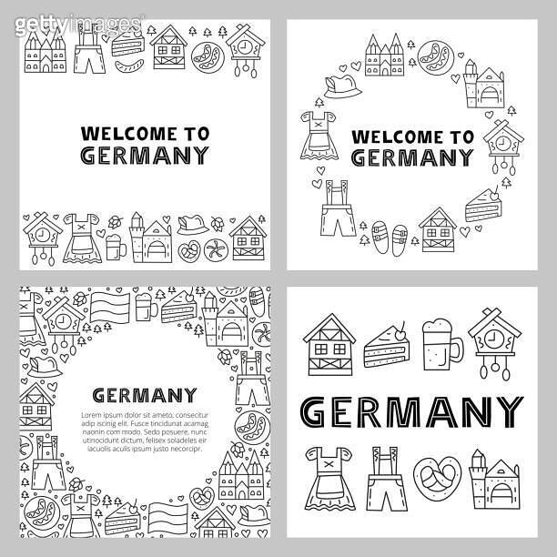 Set of German posters with national landmarks and attractions. 이미지 ...