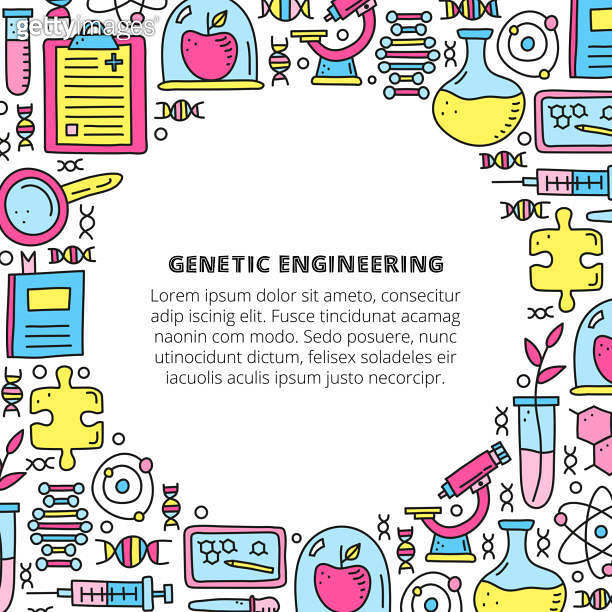 Poster with lettering and doodle genetic engineering icons. (1848650221 ...