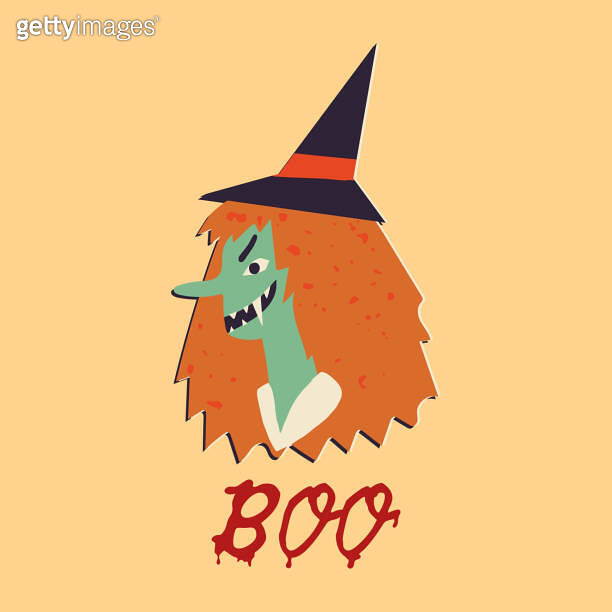 Halloween card with a spooky Vampire monster witch with fangs ...