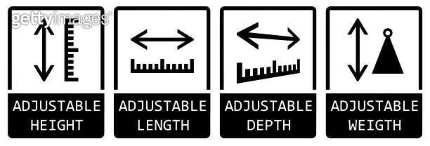 Vector icons with inscriptions: adjustable length, adjustable height ...