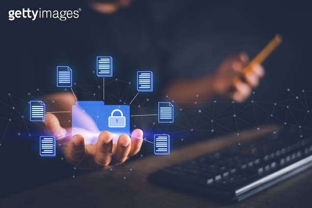 Document security concept, Document management system on Computer ...