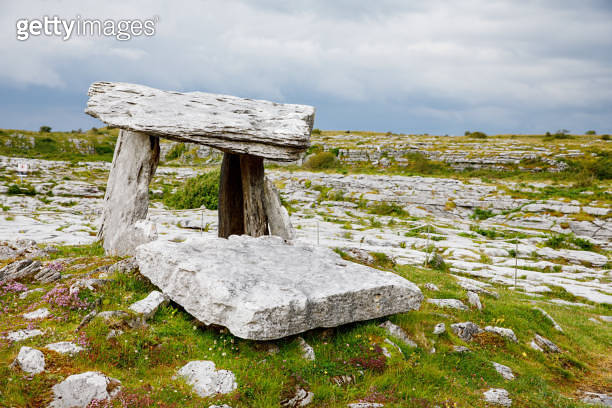 Poulnabrone Dolmen in Ireland, Uk. in Burren, county Clare. Period of ...