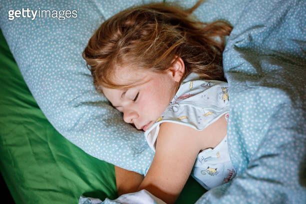 Cute Little Preschool Girl Sleeping In Bed. Adorable Preschool Child ...
