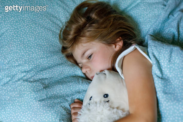 Cute Little Preschool Girl Sleeping In Bed. Adorable Preschool Child ...