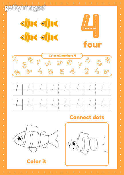 Kids preschool worksheet with many exercises. Learn number four ...