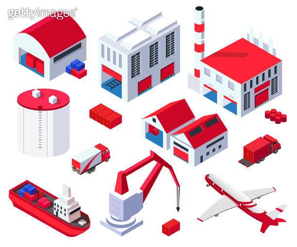 Set of cargo terminal icons isolated on white background. Different ...