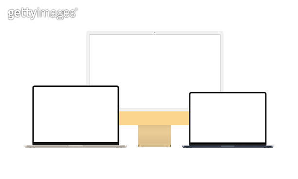 Yellow Computer Monitor and Laptops with Blank Screens (1497700336 ...