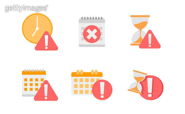 Clock or calendar exclamation alert icon collection set. Reminder ...