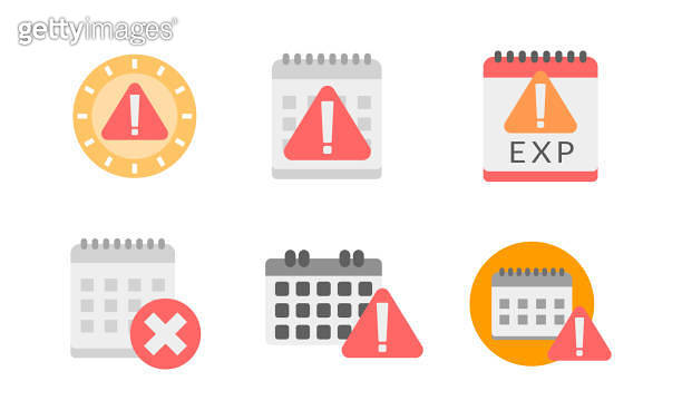 Clock or calendar exclamation alert icon collection set. Reminder ...