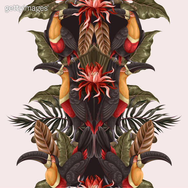 Border with toucans and tropical leaves. Vector. (1574499554) - 게티이미지뱅크