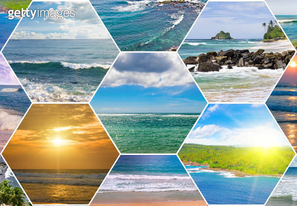 view of tropical beaches and beautiful sky. Collage. (1885459101) - 게티이미지뱅크