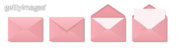 Vector Pink Envelopes with Blank Letter. Folded, Unfolded Isolated ...