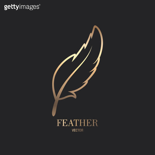 Vector Fluffy Golden Color Feather Logo Icon, Silhouette Feather ...
