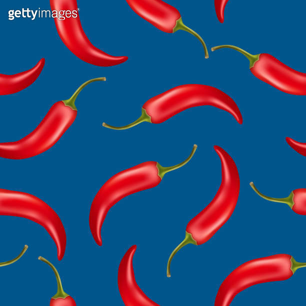 Vector Seamless Pattern with 3d Realistic Red Hot Chilli Pepper on Blue ...