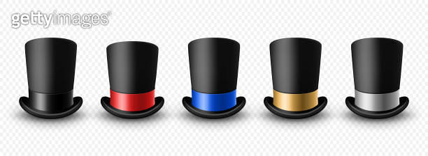 Vector 3d Realistic Black Top Hat Icon Set with Different Color Ribbon ...