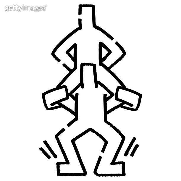 Two stick figures training on their shoulders. 이미지 (1465420675) - 게티이미지뱅크