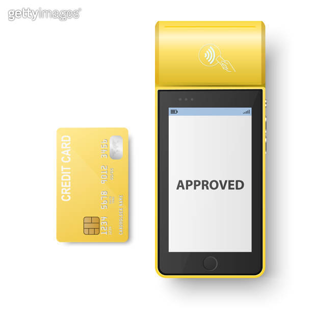 Vector 3d Yellow NFC Payment Machine with Approved Status and Yellow ...