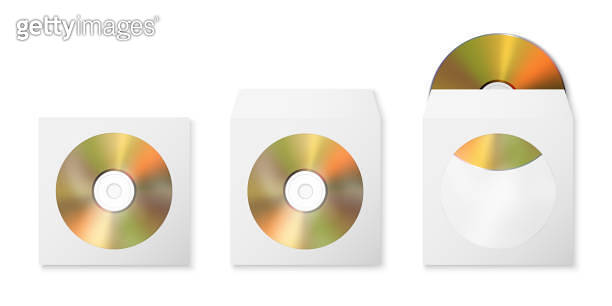 Vector 3d Realistic Golden CD, DVD with Paper, Plastic Cover, Envelope ...