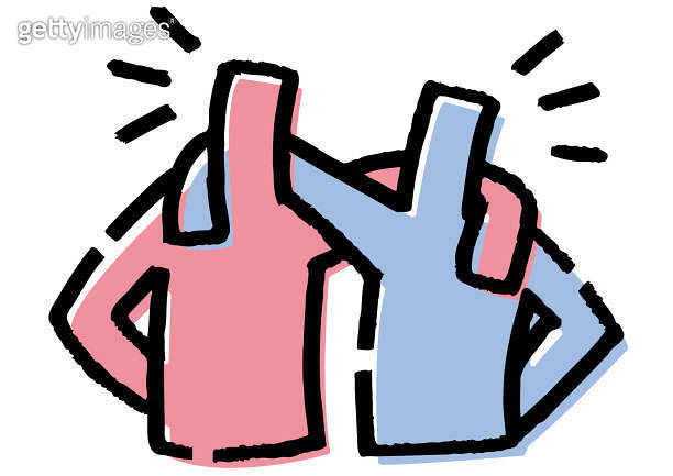 Two friendly stick figures shoulder to shoulder. 이미지 (1458459150) - 게티이미지뱅크