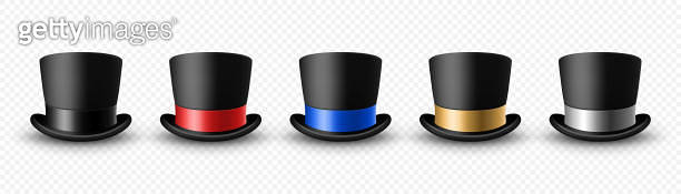 Vector 3d Realistic Black Top Hat Icon Set with Different Color Ribbon ...
