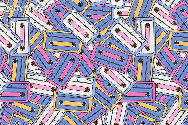 Groove style seamless pattern, retro 70s, 80s from audio cassettes ...