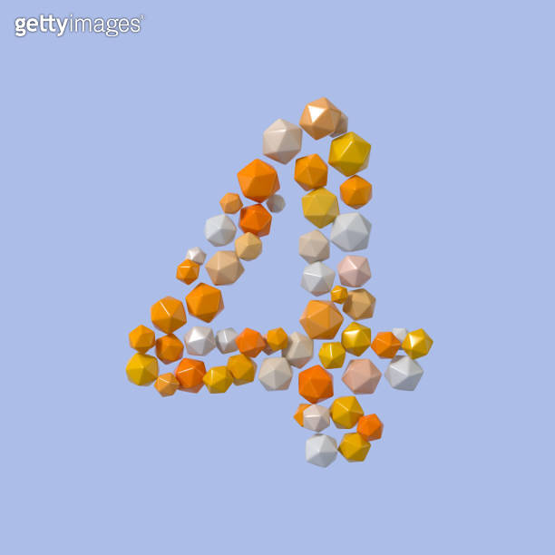 Multicolored Particle Sphere Style Alphabet "4" with Isolated on White ...