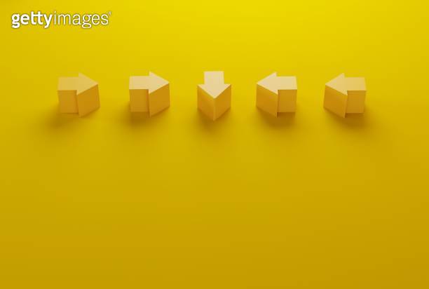 Arrows arranged in a series point in one direction and one arrow in the ...