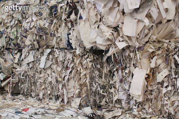 Wastepaper compact texture pile for recycling on sorting plant ...