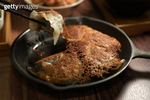 Taiwanese Food, Pan-fried Dumplings With Crispy Skin stock photo ...