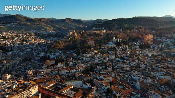 Bird's-eye view of the Alhambra fortress and palace in Andalusia, Spain ...