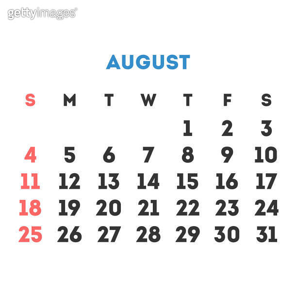August 2024 month calendar. Vector illustration. 이미지 (1729671039) - 게티이미지뱅크