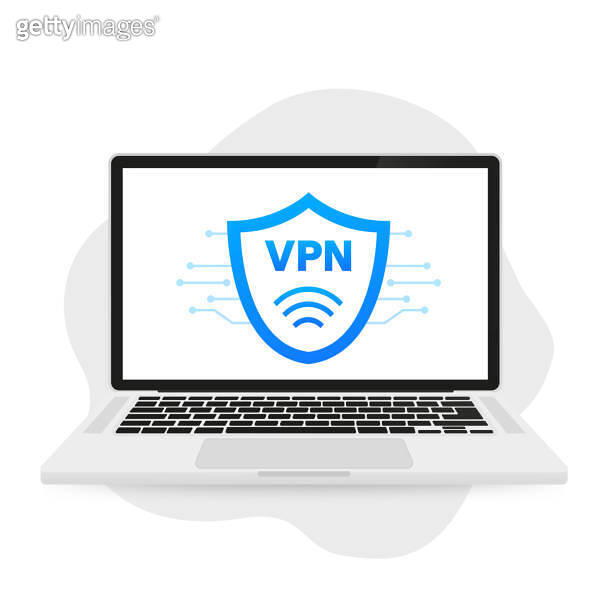 VPN service. Laptop with secure VPN connection concept. Cyber security ...