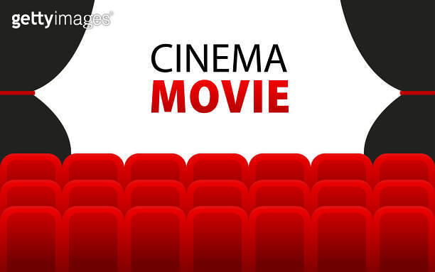 Cinema premiere poster design with white screen. Cinema movie. Cinema auditorium with screen and ...