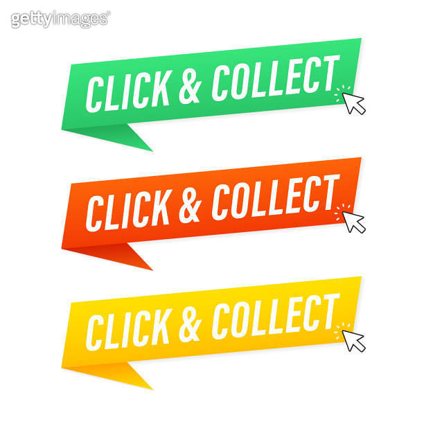 Click and collect on speech bubble sticker label. Concept online order ...