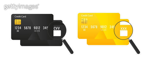 CVV bank card under the magnifying glass. Payment sign business concept ...