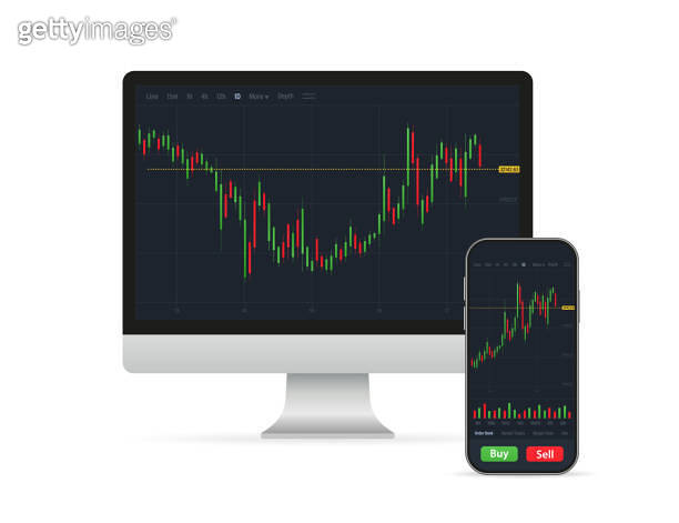 Trading candlestick chart on electronic devices. Stock market chart ...