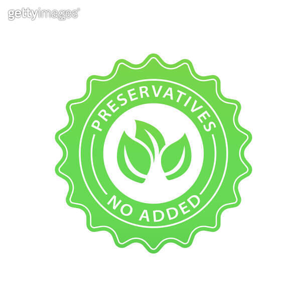 Preservatives not added organic leaves vector green icon. Brand on the ...
