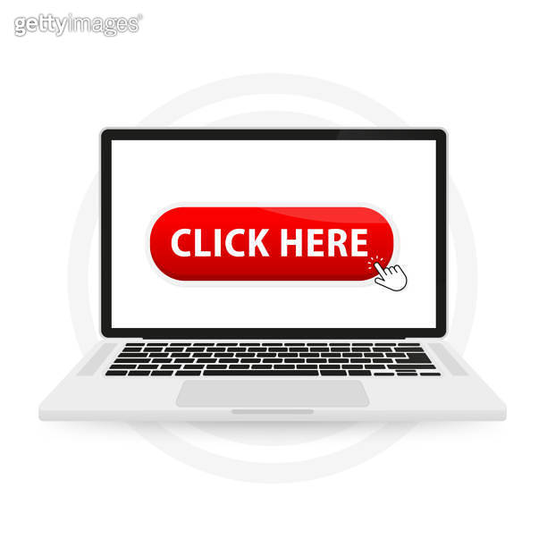 Click here button laptop. Touch here for link to websites. Arrow with ...
