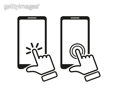 The icon of the phone on which the hand is pressing. Vector ...