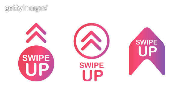 Swipe up, up arrows on the colorful gradient button. Swipe up. Concept in social networks ...