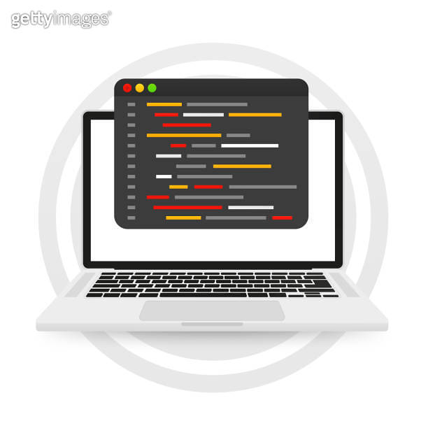 Programming language and program code on screen laptop. Programming coding. Programming web page ...