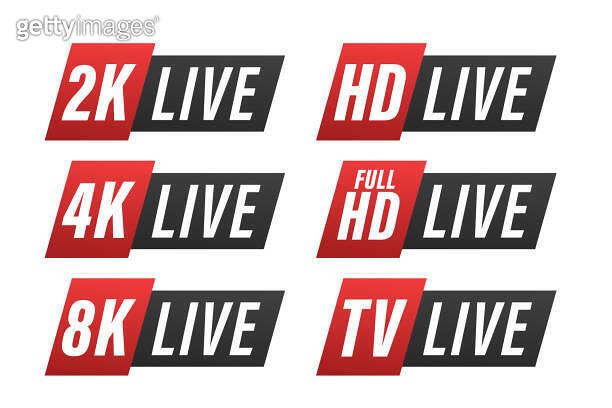 Screen resolution icons. Video quality symbol. HD, Full HD, 2K, 4K, 8K ...