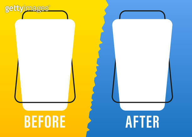 Before and after background template. Two colors with halftone corners ...