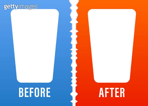 Before and after background template. Two colors with halftone corners ...