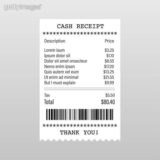 Set of realistic sales receipts, cash receipts. Bummy Silent Store ...