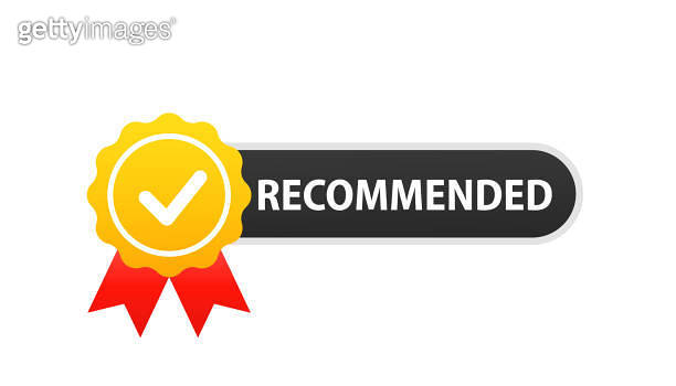 Recommended stamp icon, successfully patented licensed mark. Label sign ...