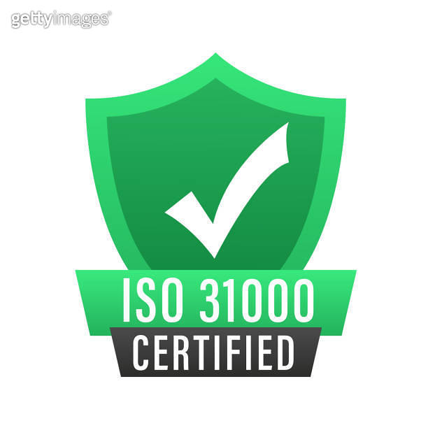 ISO 31000 Certified badge, icon. Certification stamp. Flat design ...